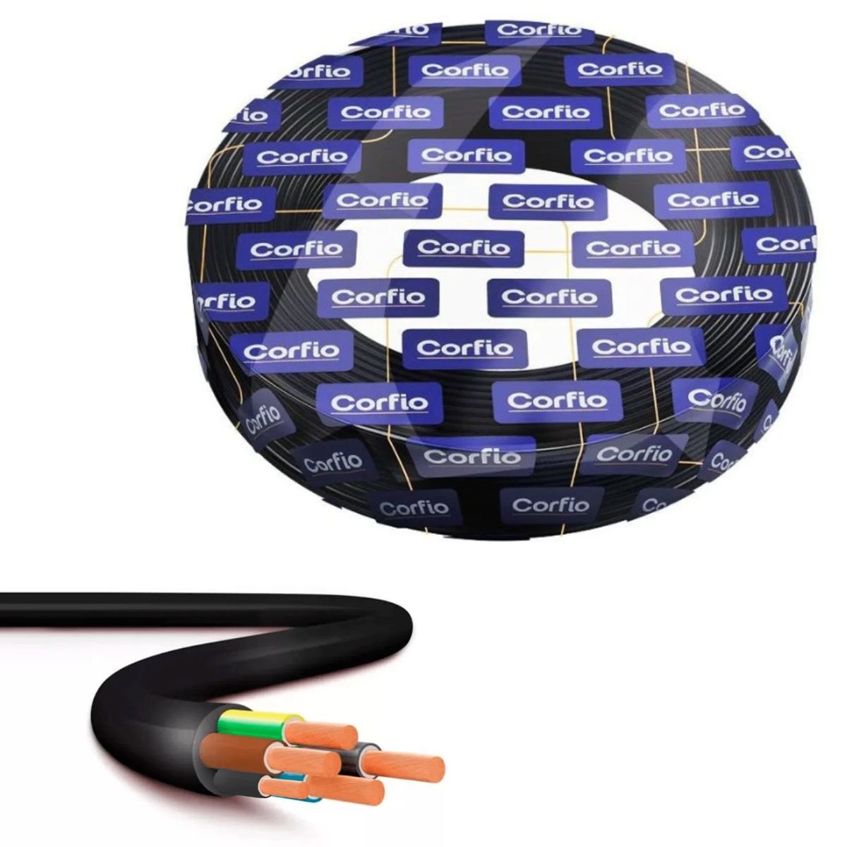 Cabo Flexível HEPR 5x2,5mm² Rolo de 100 Metros 1kV Corfio - Preto