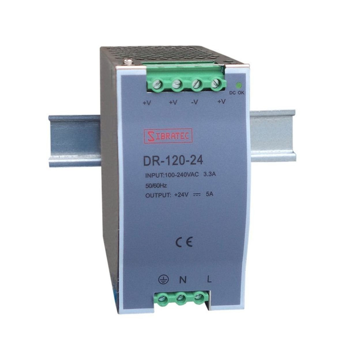 Fonte Chaveada Para Trilho DIN Entrada 110 / 220Vca e Saída 24Vcc de 120W 5A DR-120-24V Sibratec
